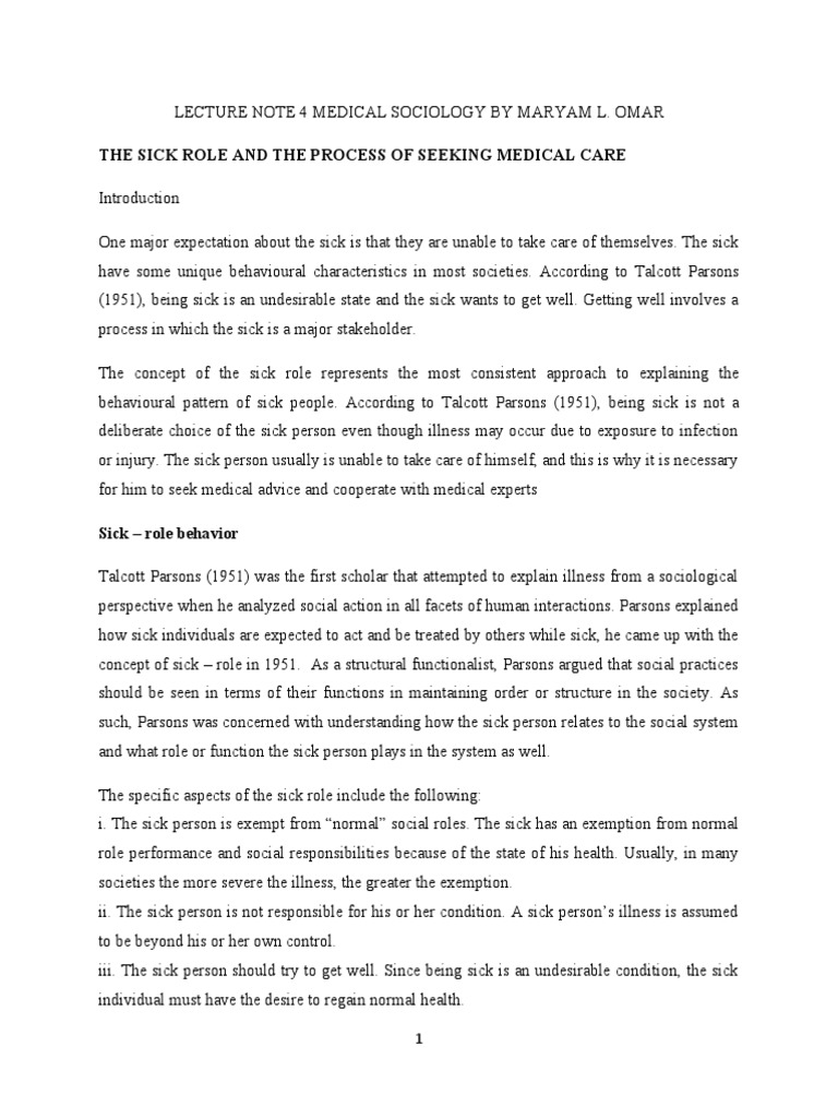 Lecture Note 4 Medical Sociology | PDF