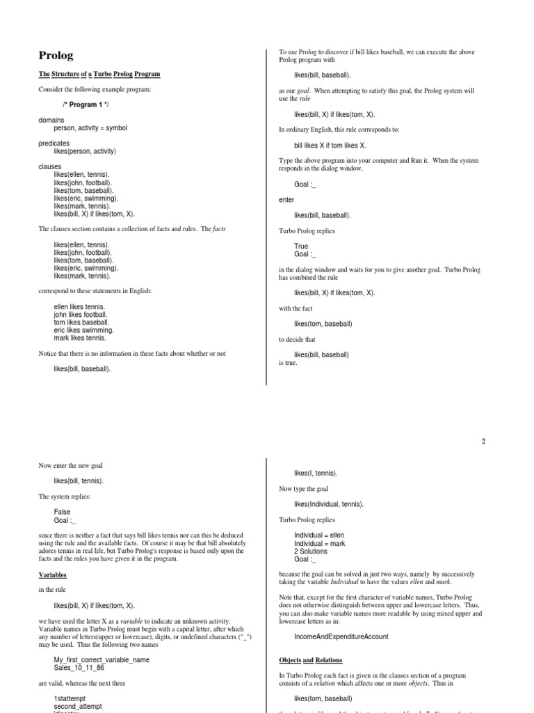 Prolog Tutorial | Download Free PDF | Variable (Computer Science) | Areas Of Computer Science