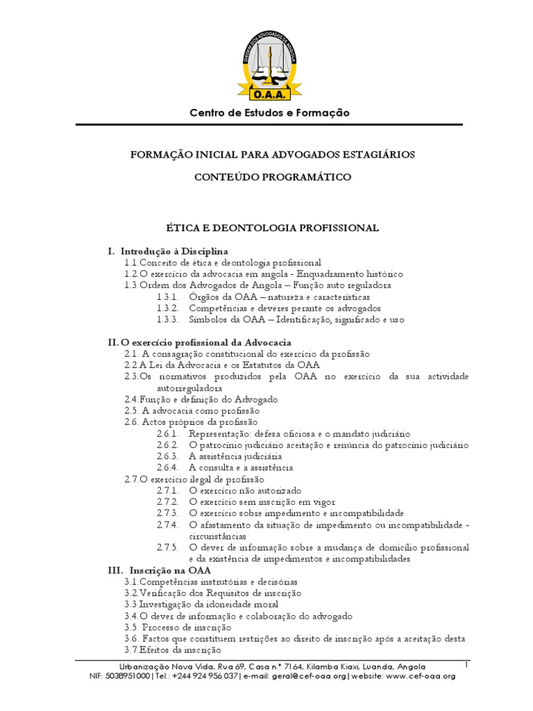 Programa de Etica e Deontologia Profissional - CEF 25 | PDF | Advogado ...
