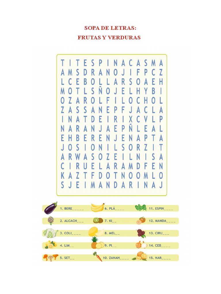 Sopa de Letras: Frutas Y Verduras | PDF