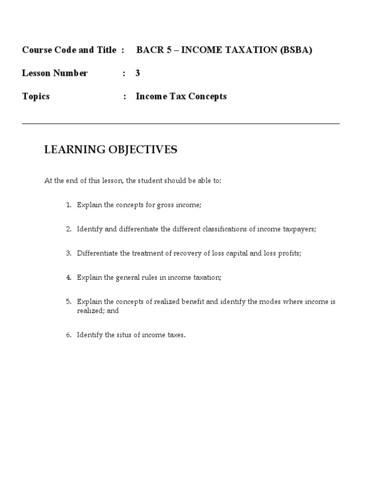 Module 03 Income Tax Concepts Revised | PDF | Gross Income | Taxes