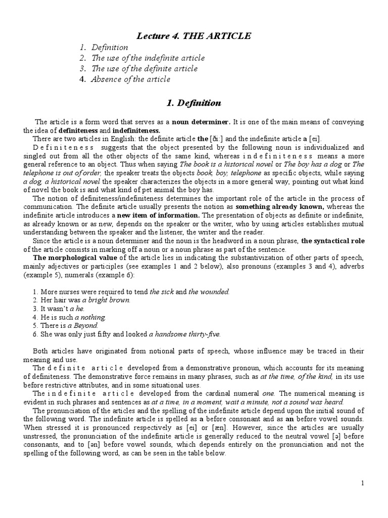 Lecture 4. THE ARTICLE | PDF | Noun | Adjective