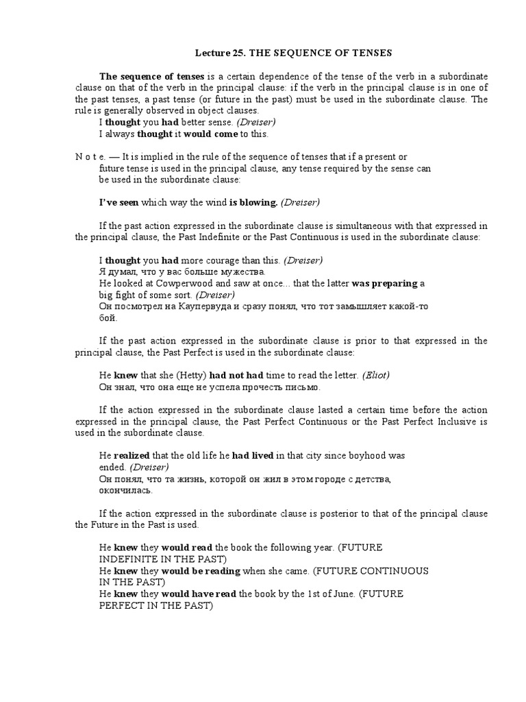 Lecture 25. The Sequence of Tenses The Sequence of Tenses Is A Certain ...