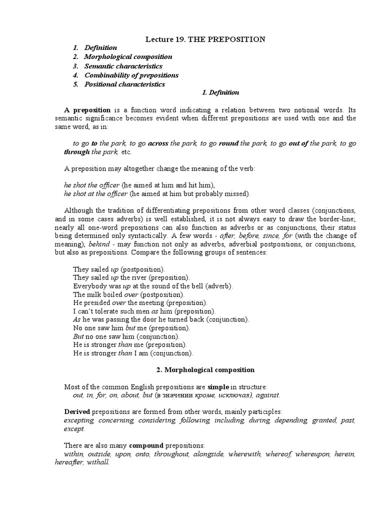 Lecture 19 Preposition Pdf Preposition And Postposition Noun