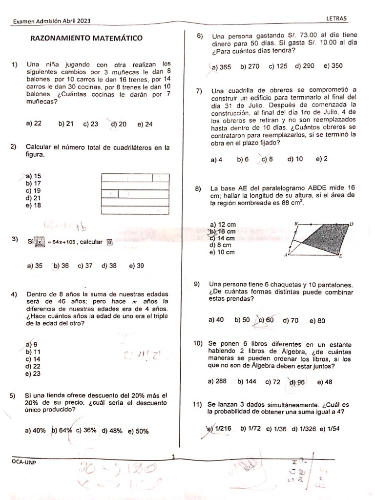 Examen de Admision Unp Letras 2023 | PDF
