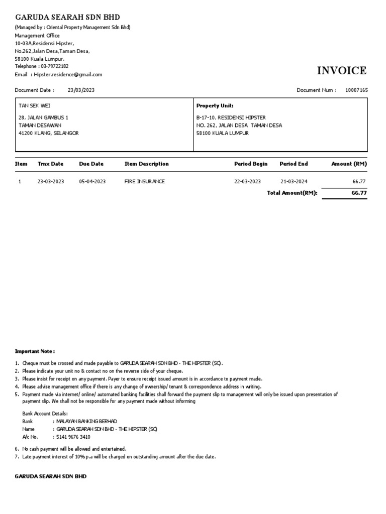 Invoice: Garuda Searah SDN BHD | PDF