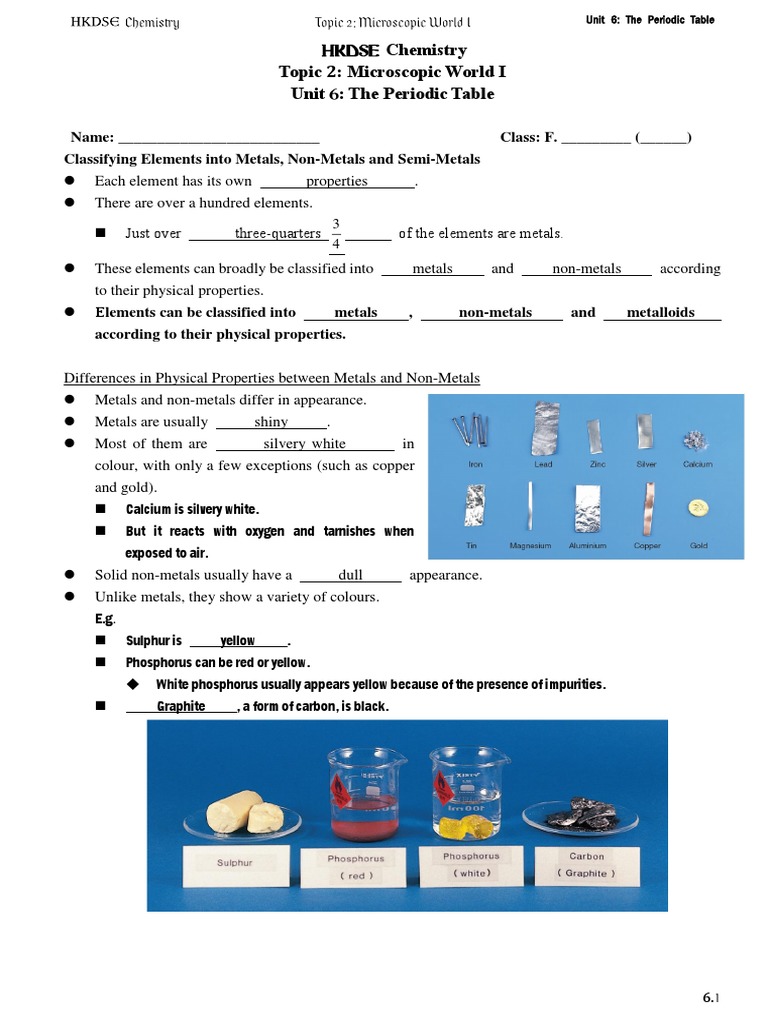 6 The Periodic Table (Teacher) | PDF | Periodic Table | Chemical Elements