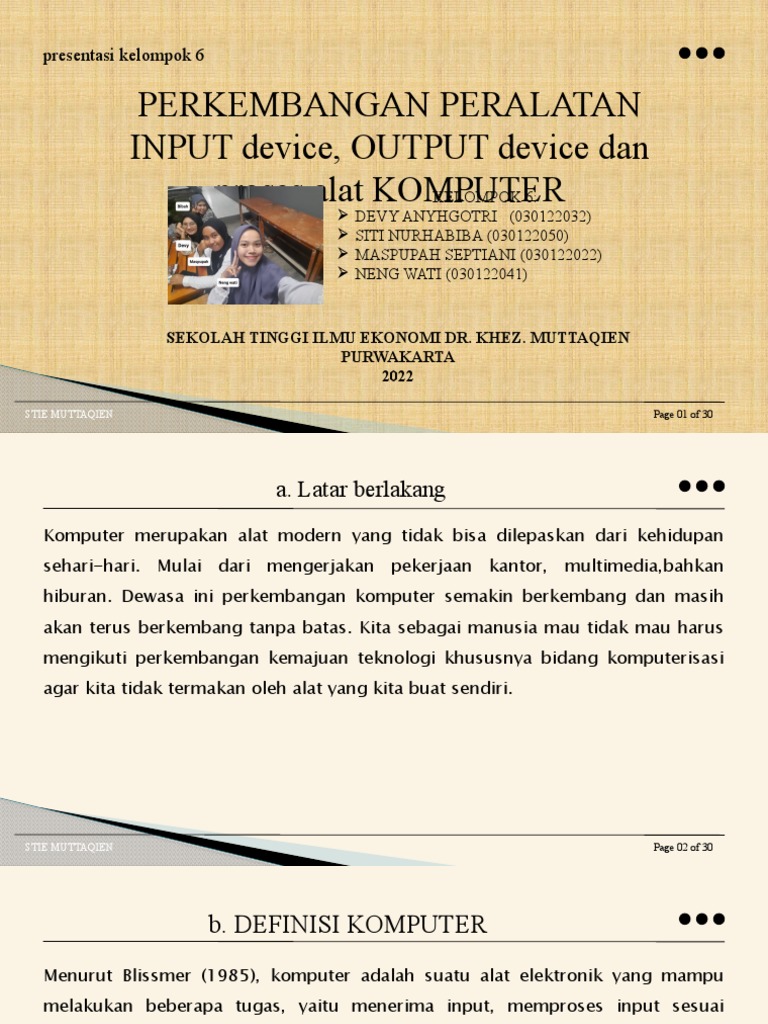 (Sore A) PERKEMBANGAN PERALATAN INPUT Device, OUTPUT Device Dan Proses Alat KOMPUTER | PDF