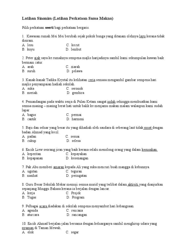 Latihan Sinonim | PDF