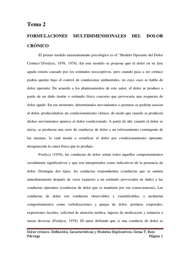 Tema 2 Modelos Psicológicos | PDF | Dolor | Ansiedad