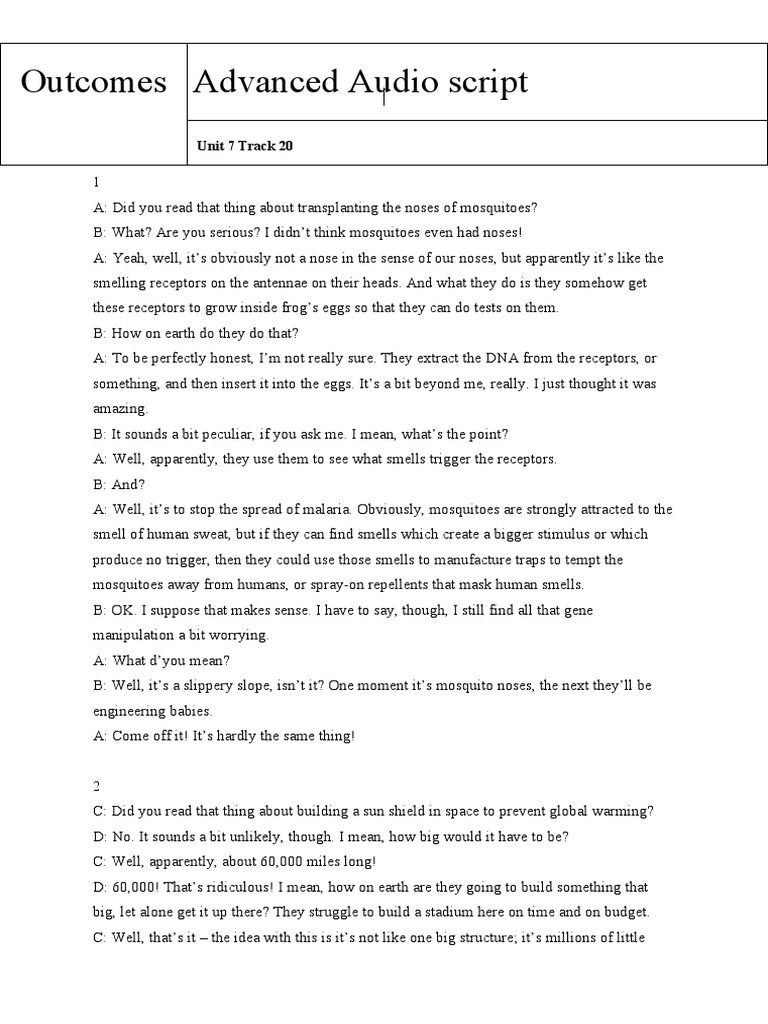 Advanced - Unit 7 - Audio - Track 20 | PDF | Mosquito