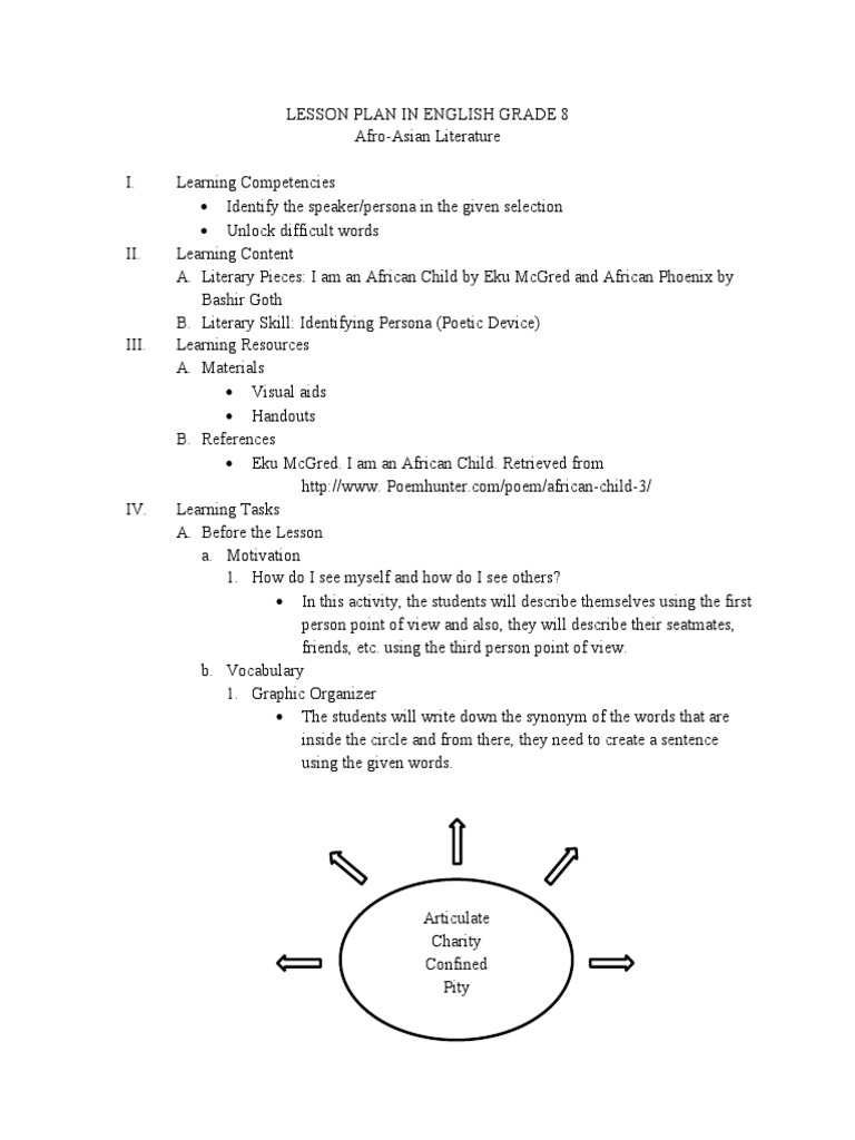 Grade 8 Afro-Asian Poetry Lesson Plan | PDF | Poetry | Learning