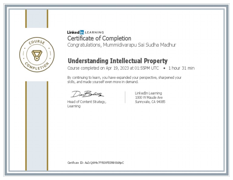 CertificateOfCompletion - Understanding Intellectual Property | PDF