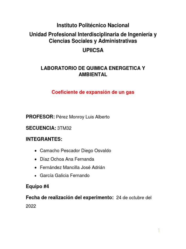 PRACTICA 2 Lab Química UPIICSA | PDF | Gases | Temperatura