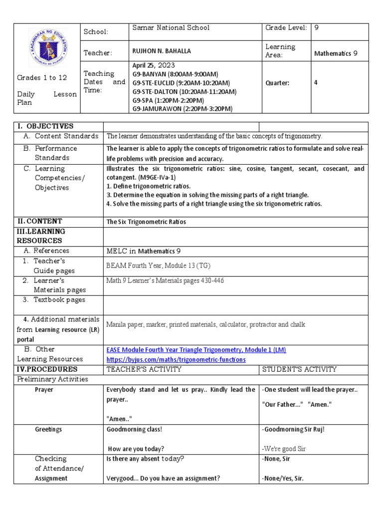 BAHALLA - DLP - Trigonometric Functions | PDF | Trigonometric Functions | Trigonometry