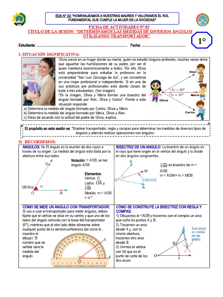Ficha 2 - 1ero - Eda2 | PDF | Ángulo | Geometría Elemental