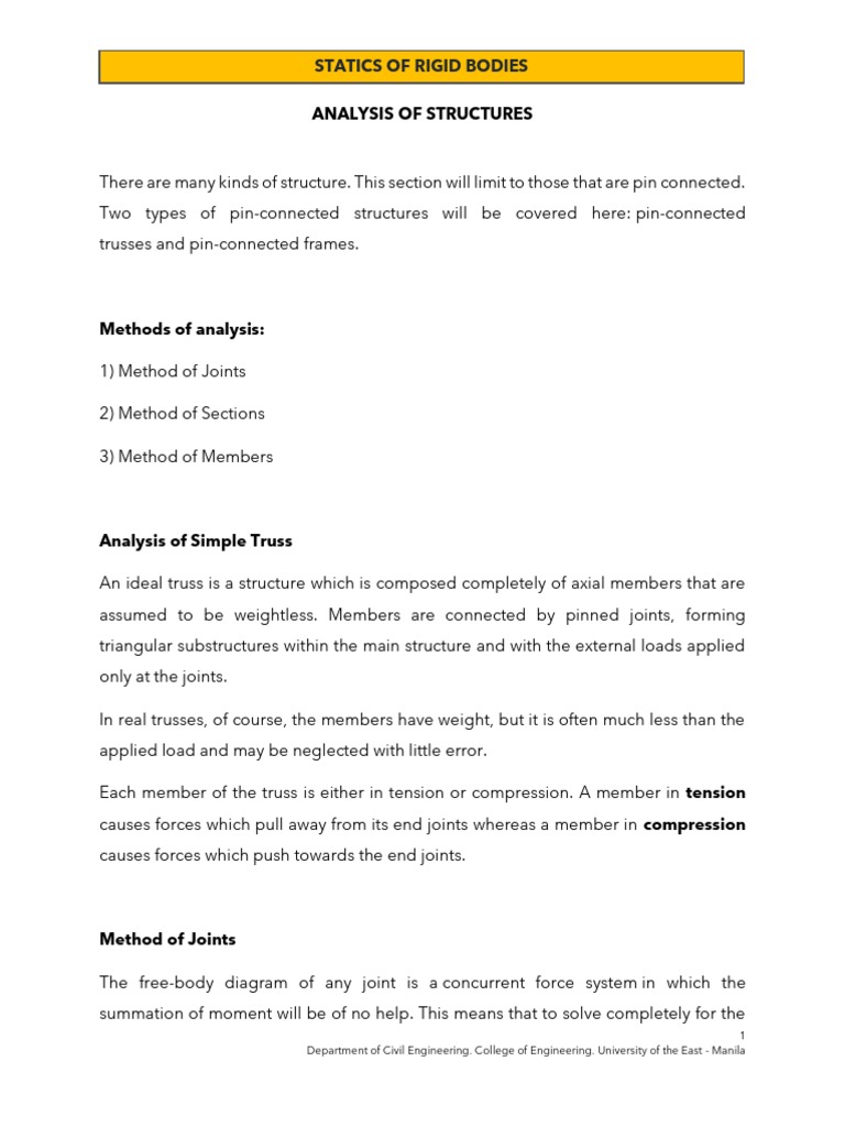 Analysis of Structures | PDF | Truss | Mechanical Engineering