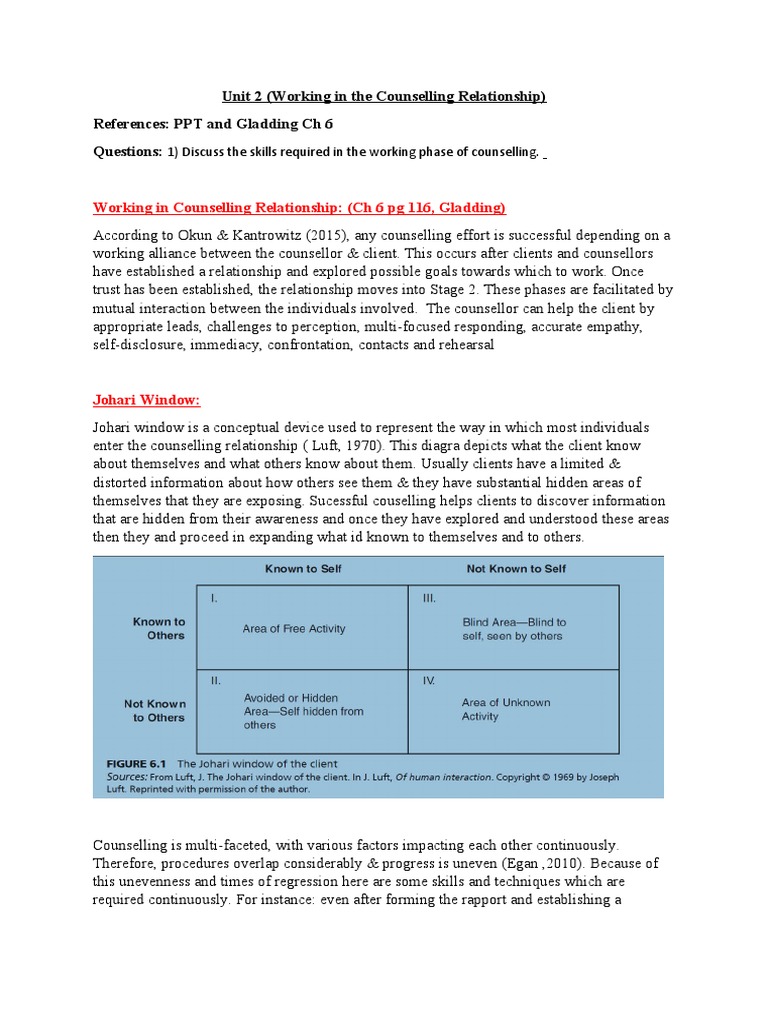 Unit 2 Working in Counselling Relationship Notes | PDF