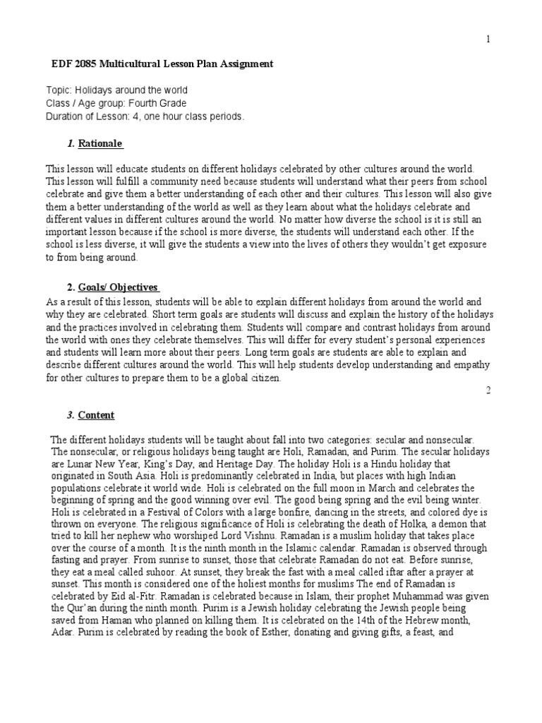 Multicultural Lesson Plan - Elise Overfield | PDF | Ramadan | Holidays