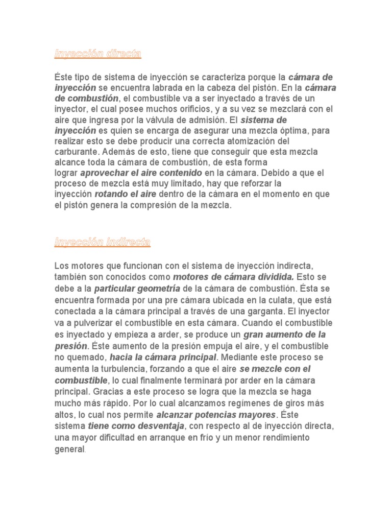 Cómo funcionan los sistemas de inyección directa e indirecta en motores diésel | PDF | Inyección ...