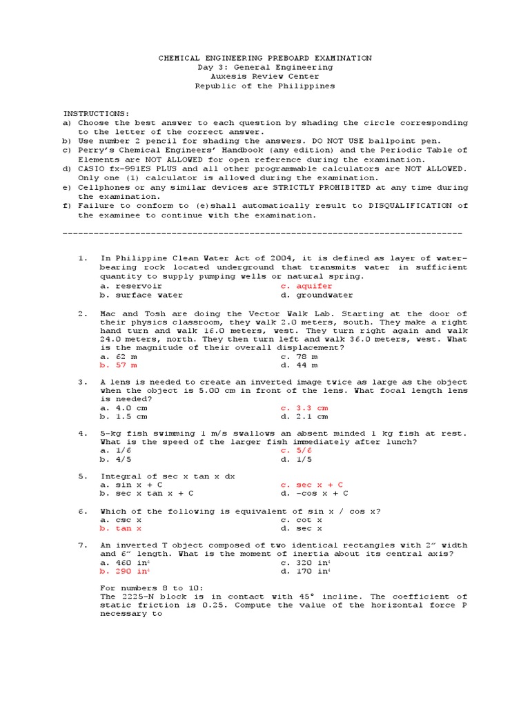 Chemical Engineering Preboard Exam Guide | PDF | Stress (Mechanics ...
