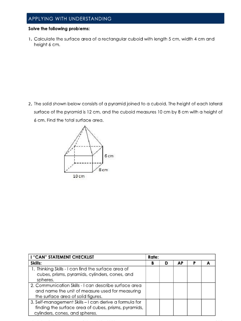 Surface Area - Word Problems | PDF
