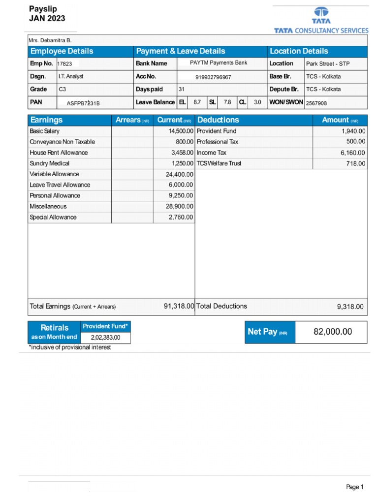 Tata - Consultancy - Services - Payslip - JAN2023 (1) - Copy - Unlocked ...