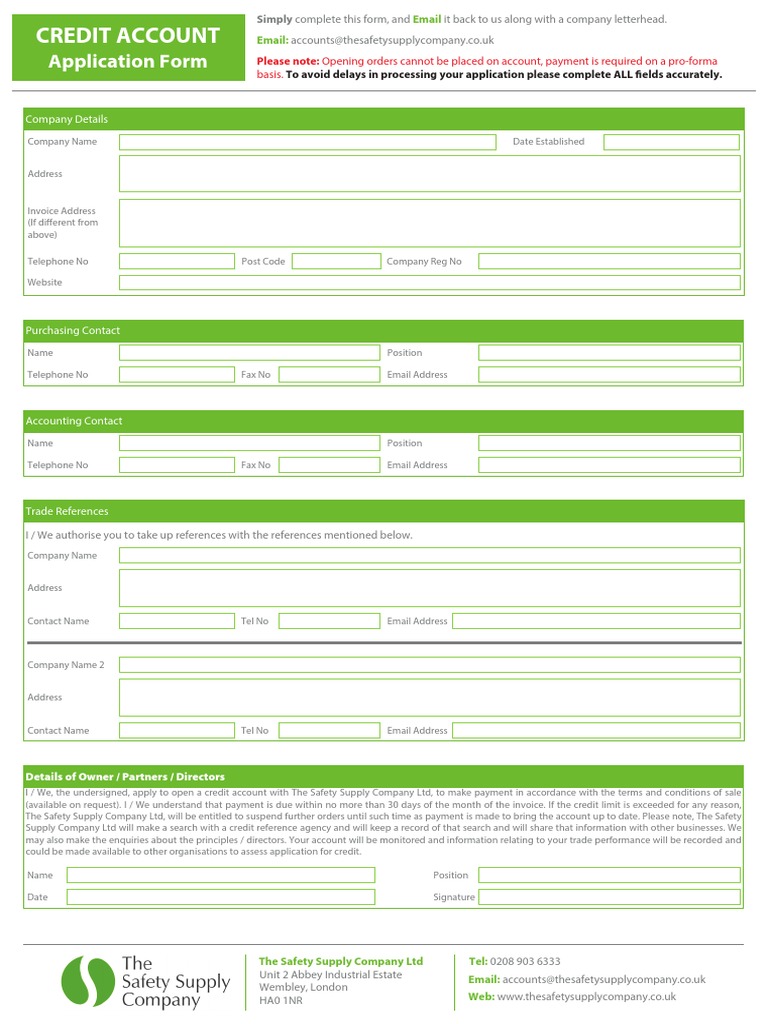 Safety Supply Credit Application Form | PDF