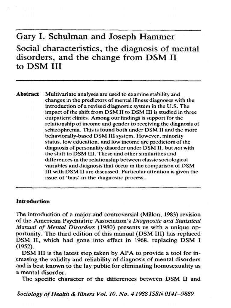 Sociology Health Illness - December 1988 - Schulman - Social Characteristics The Diagnosis of ...