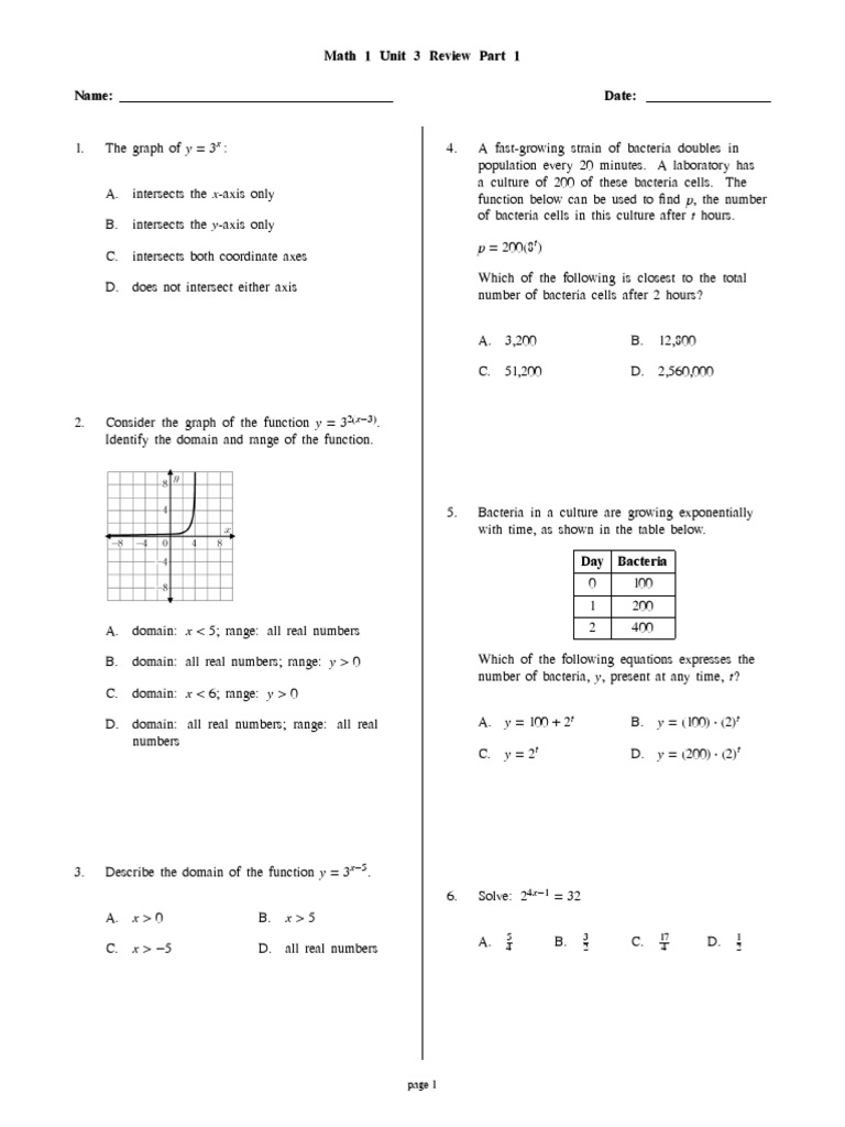Math 1 Unit 3 Review Part 1 | PDF | Cartesian Coordinate System | Mass