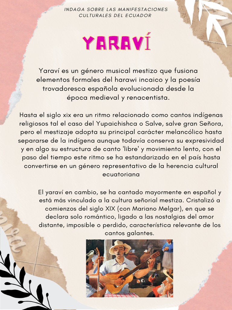 Yaraví es un género musical mestizo que fusiona elementos formales del ...