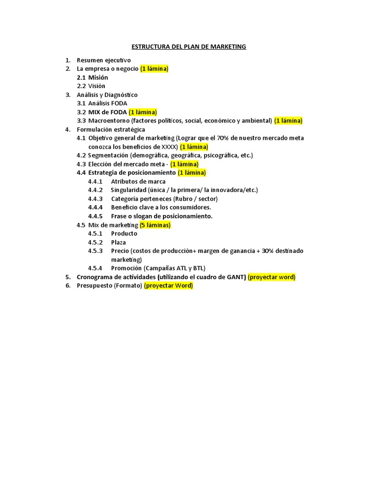 Estructura Del Plan De Marketing Pdf