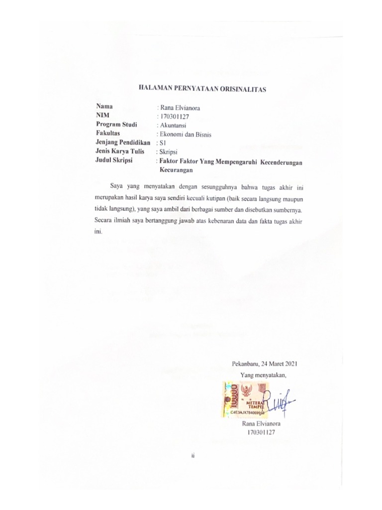 HALAMAN PERNYATAAN ORISINALITAS | PDF