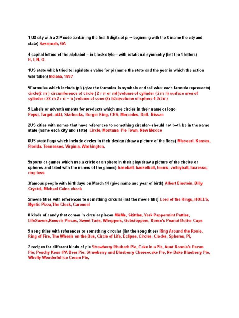 Pi Day Scavenger Hunt | PDF