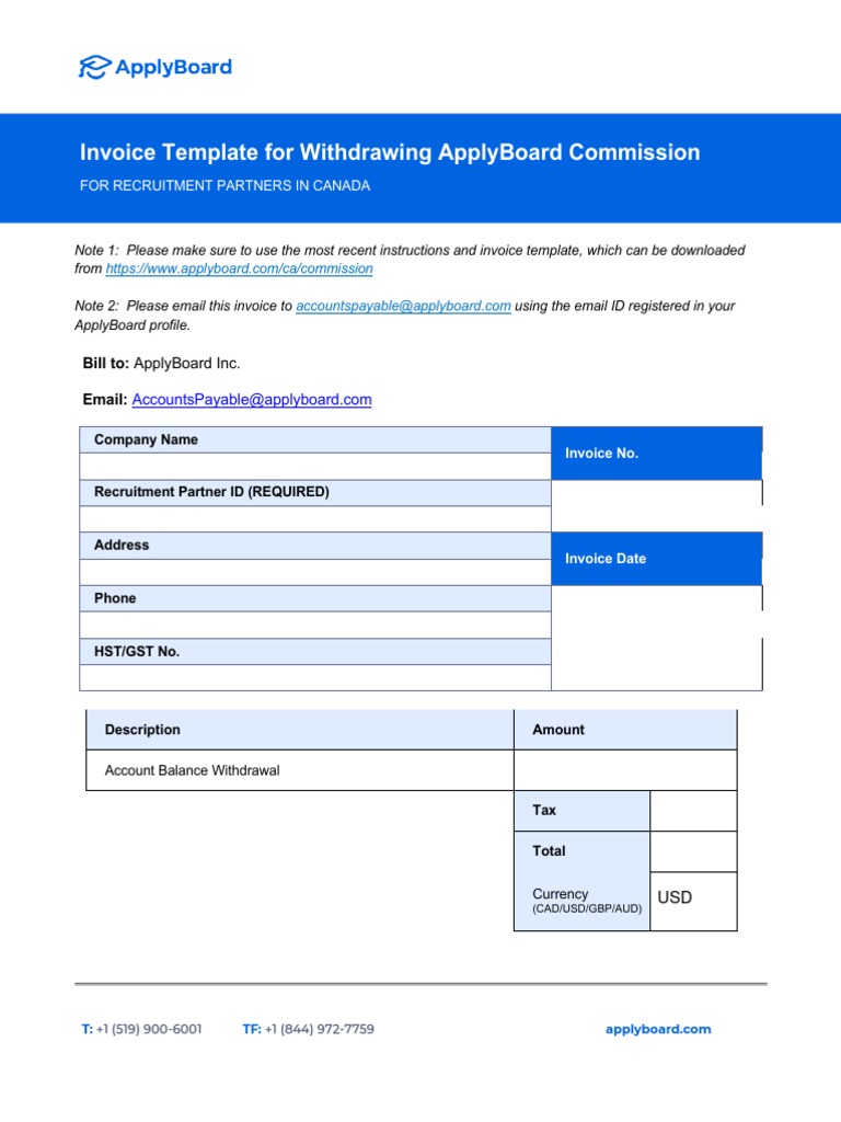 ApplyBoard Invoice Template Canada | PDF | Invoice | Banking
