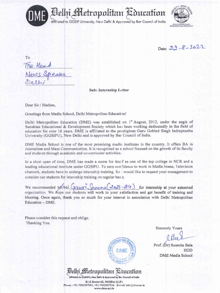 Internship Letter - 0005 | PDF