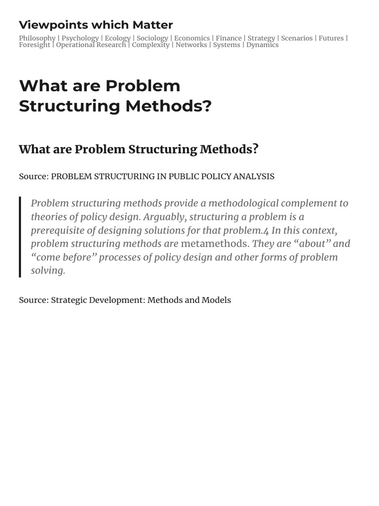 Lwhat Are Problem Structuring Methods Viewpoints Which Matter Pdf System Operations