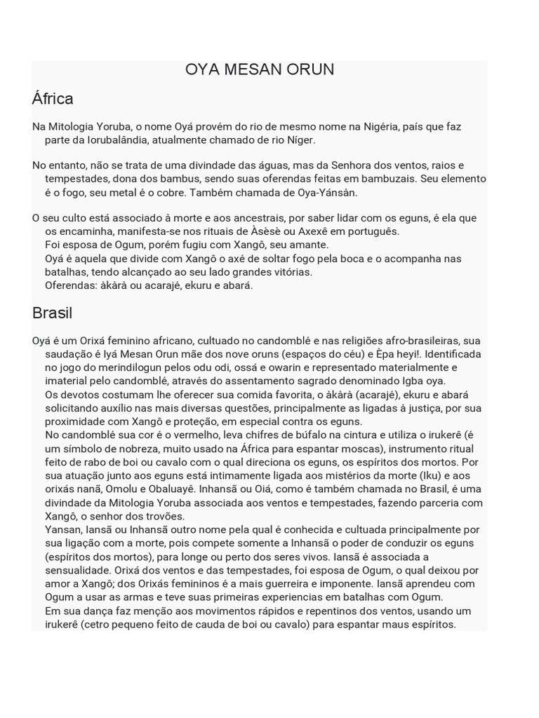 Oya Mesan Orun | PDF | Santeria