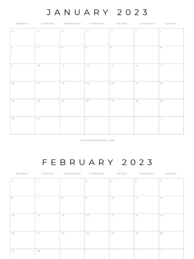 2023 Calendars Starting Monday | PDF