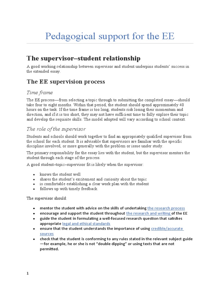 Pedagogical Support For The EE: The Supervisor-Student Relationship ...