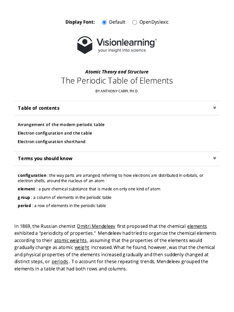 The Periodic Table Of Elements Atomic Theory And Structure Pdf