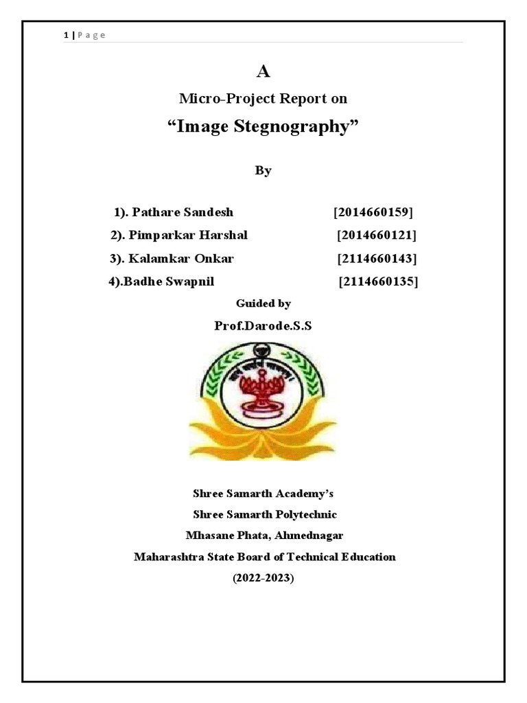 A "Image Stegnography": Micro-Project Report On | PDF | Cryptography | Encryption