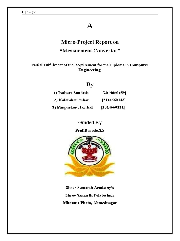 Micro-Project Report On "Measurment Convertor": Guided by | PDF
