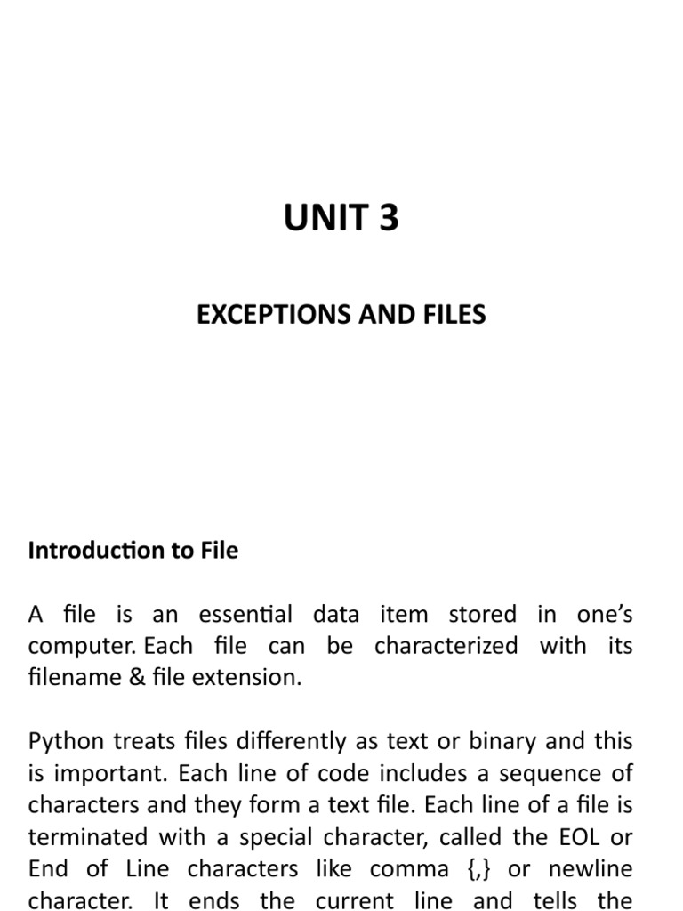 Unit 3: Exceptions and Files | PDF | Computer File | Filename