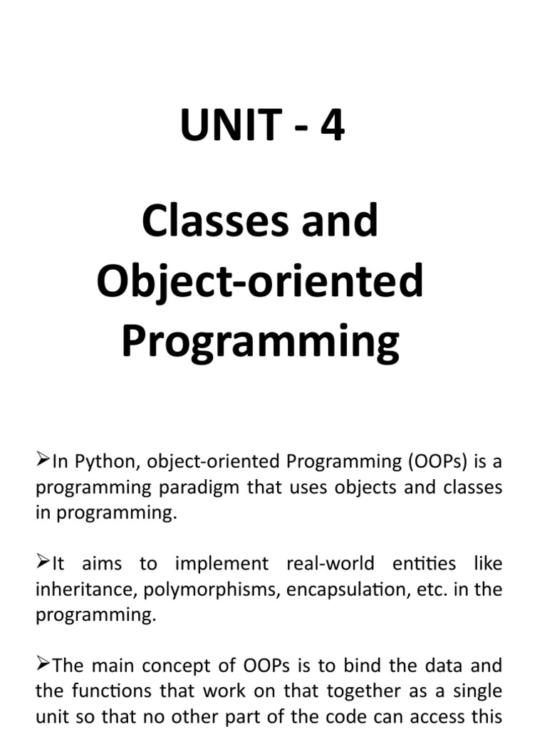 Unit 4 Classes And Object Oriented Programming Pdf Object Oriented Programming Class