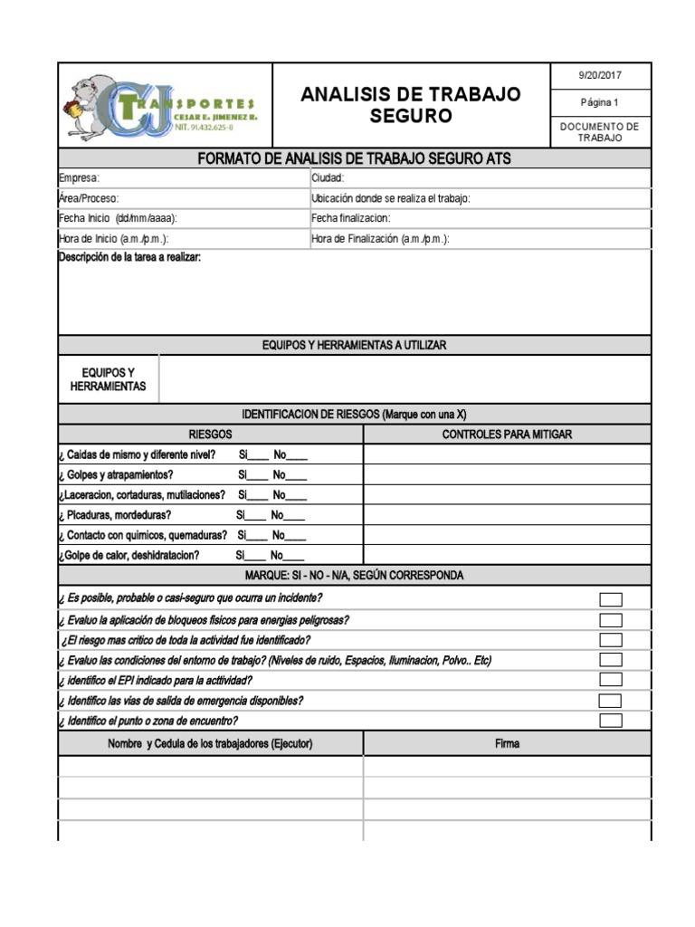 F15.g7.abs Formato de Analisis de Trabajo Seguro - Ats v1 | PDF