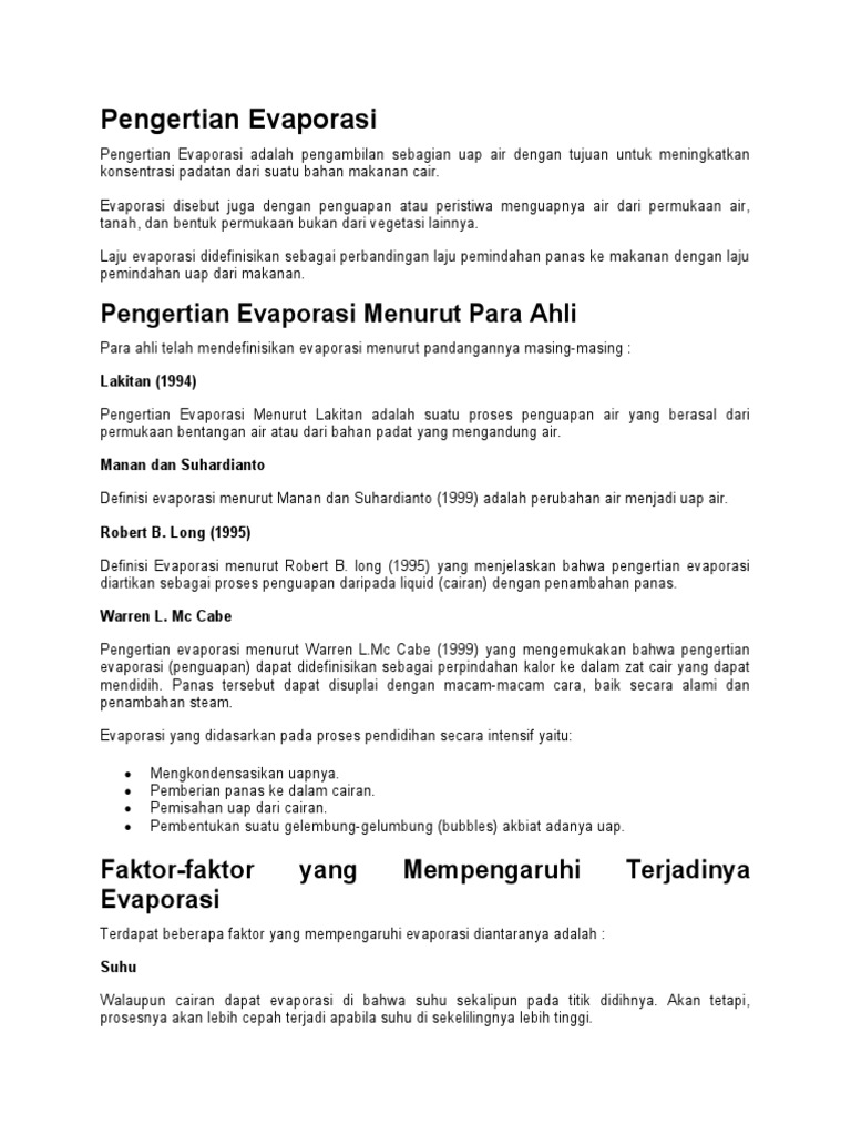 Pengertian Evaporasi | PDF