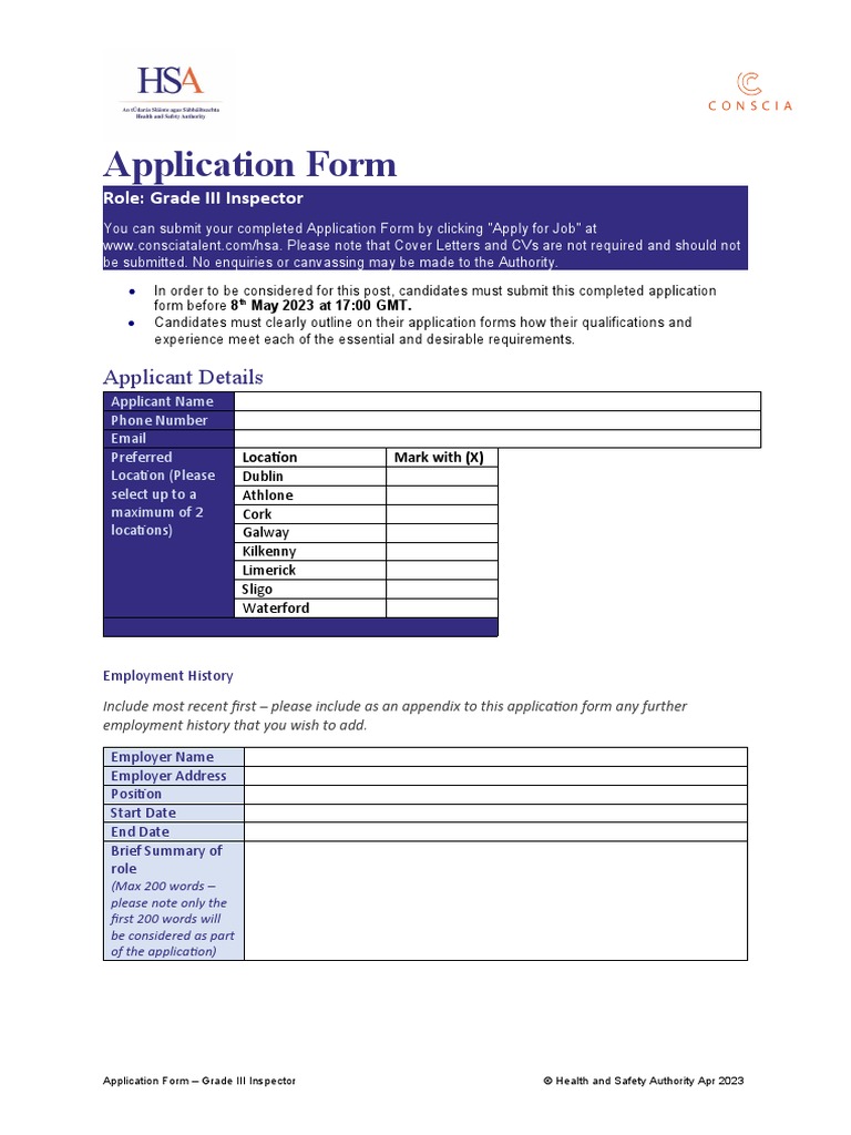 HSA Grade III Inspector - Application | PDF | Occupational Safety And ...