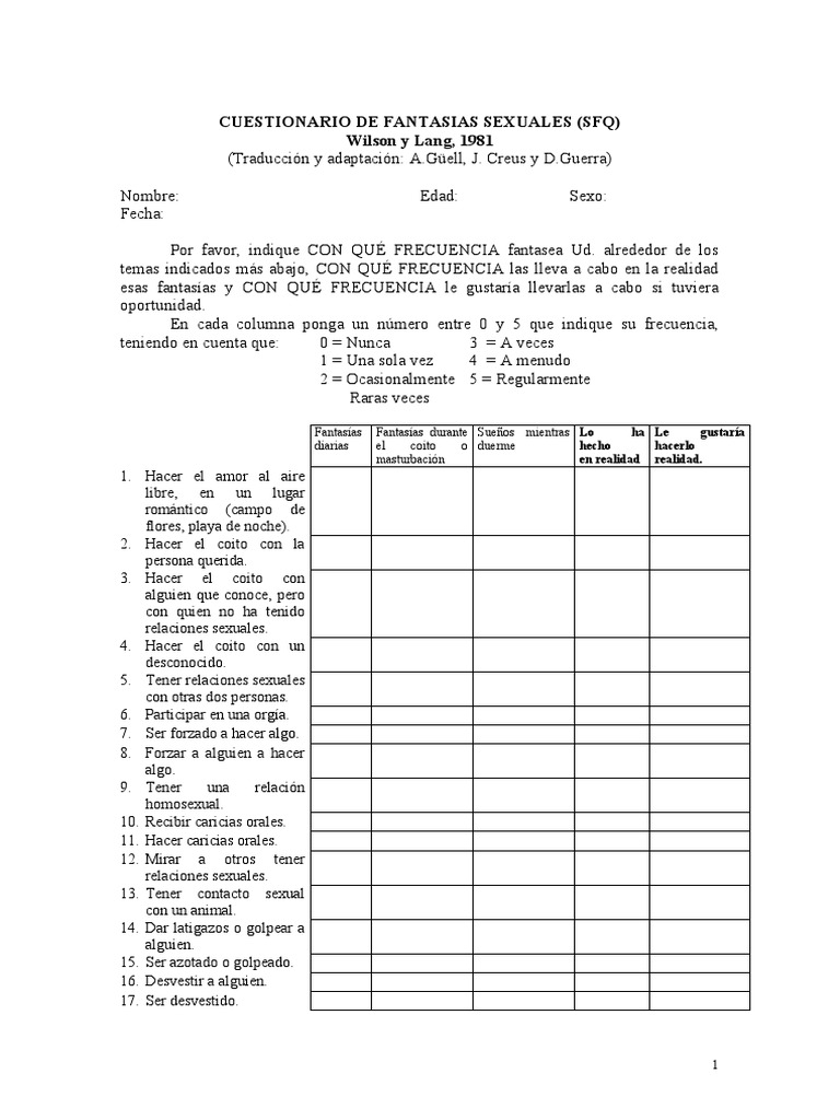 Test Cuest Fantasías Sex Corrección Pdf Relaciones Sexuales Afecto