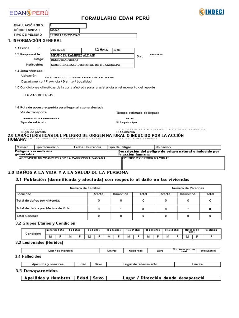 Formulario Edan Perú | PDF